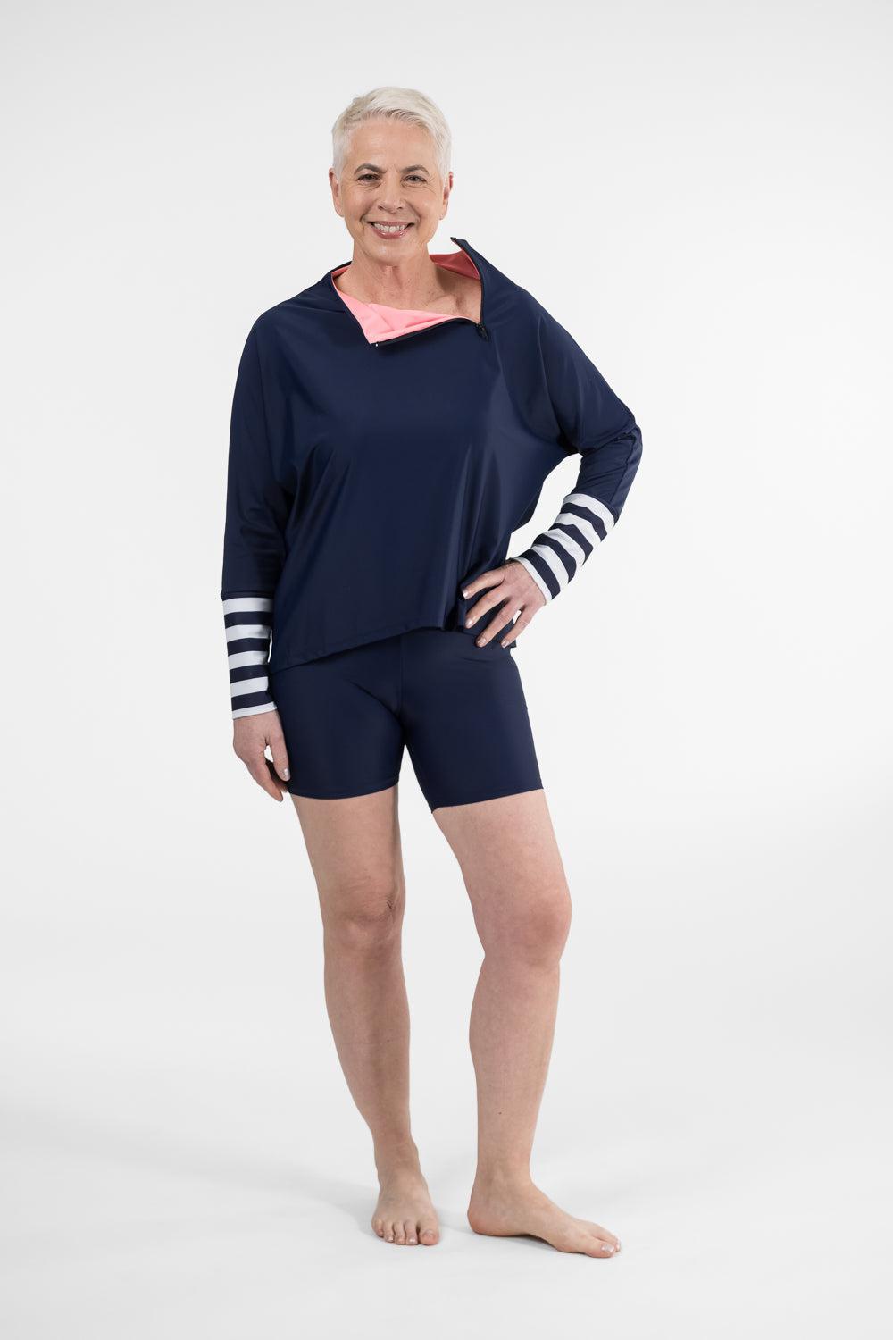 Zipper Rashie Top navy – www.esuna.com.au