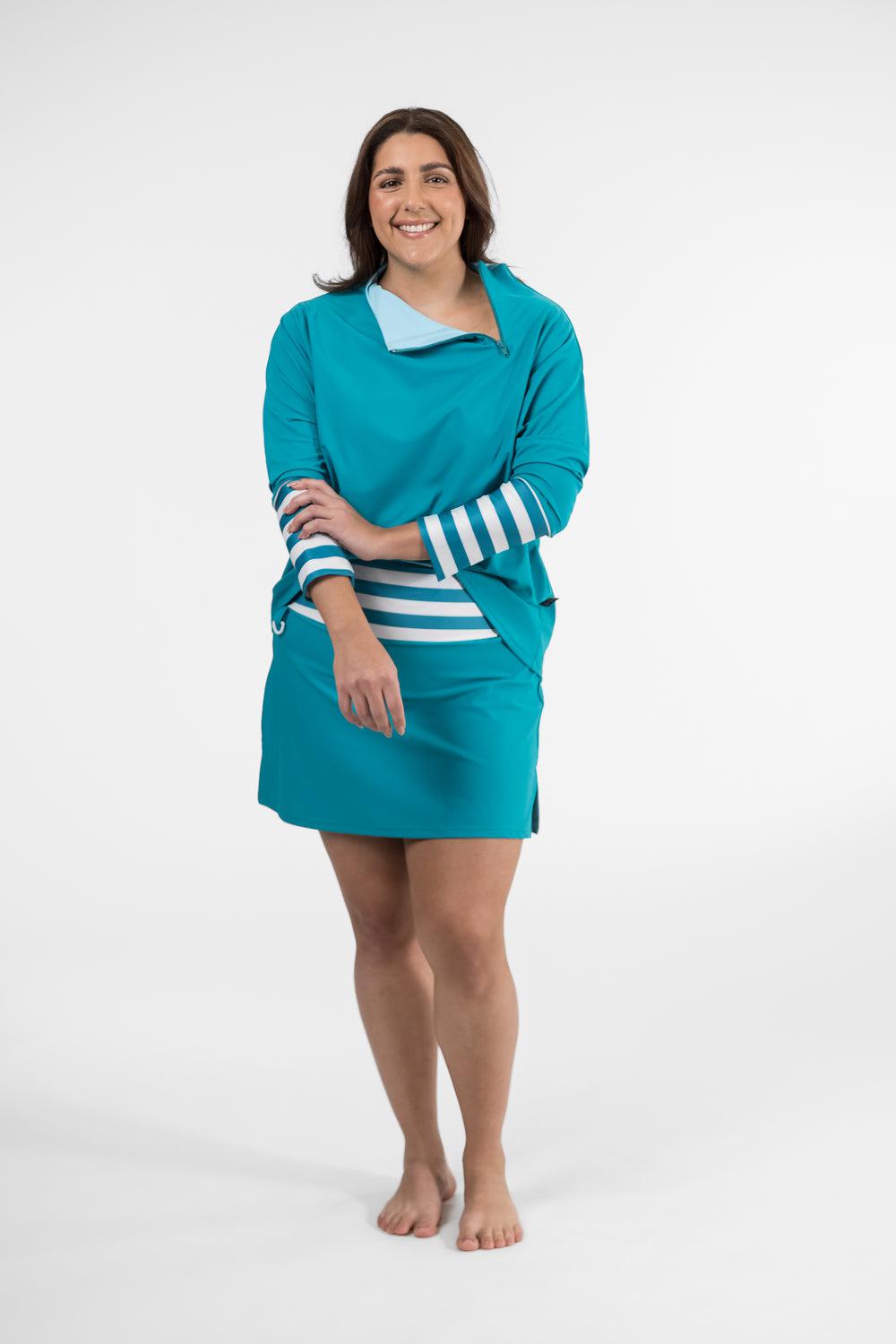 Zipper Rashie Top teal – www.esuna.com.au